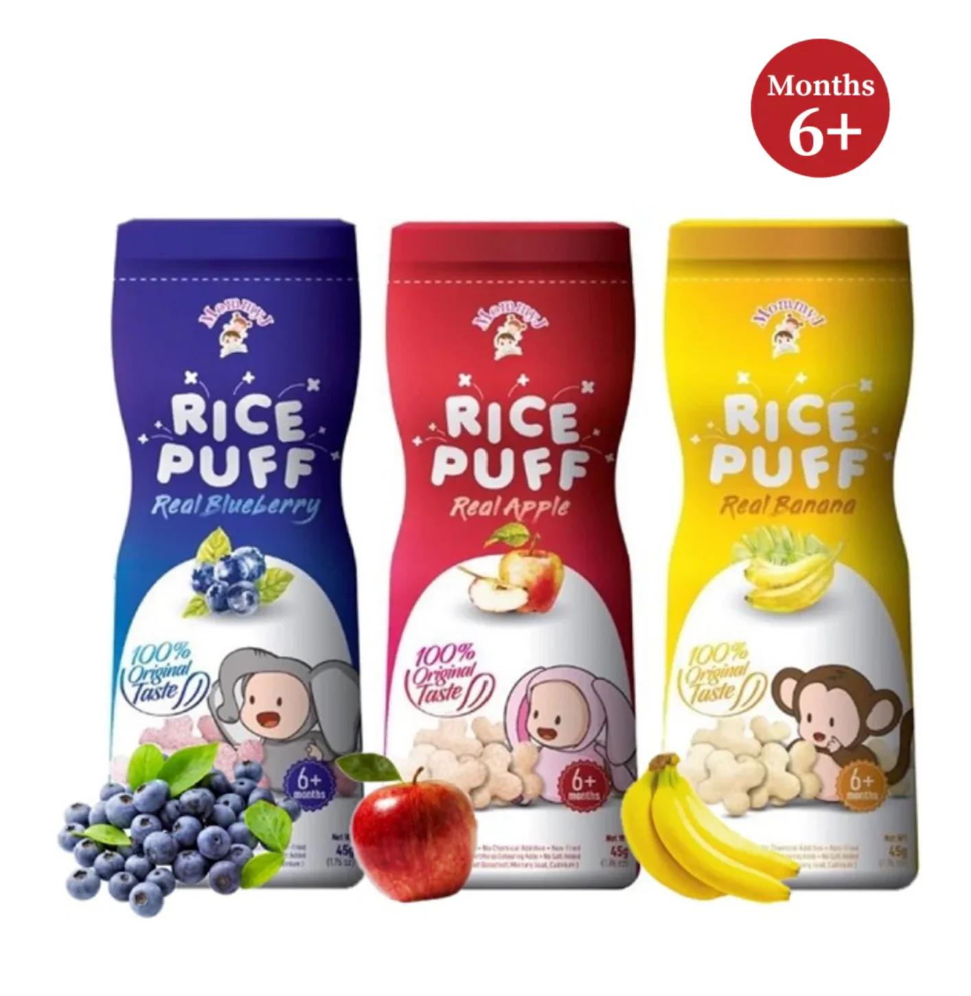 Healthy Malaysia-Made Halal Baby Rice Puffs with Blueberry Puree