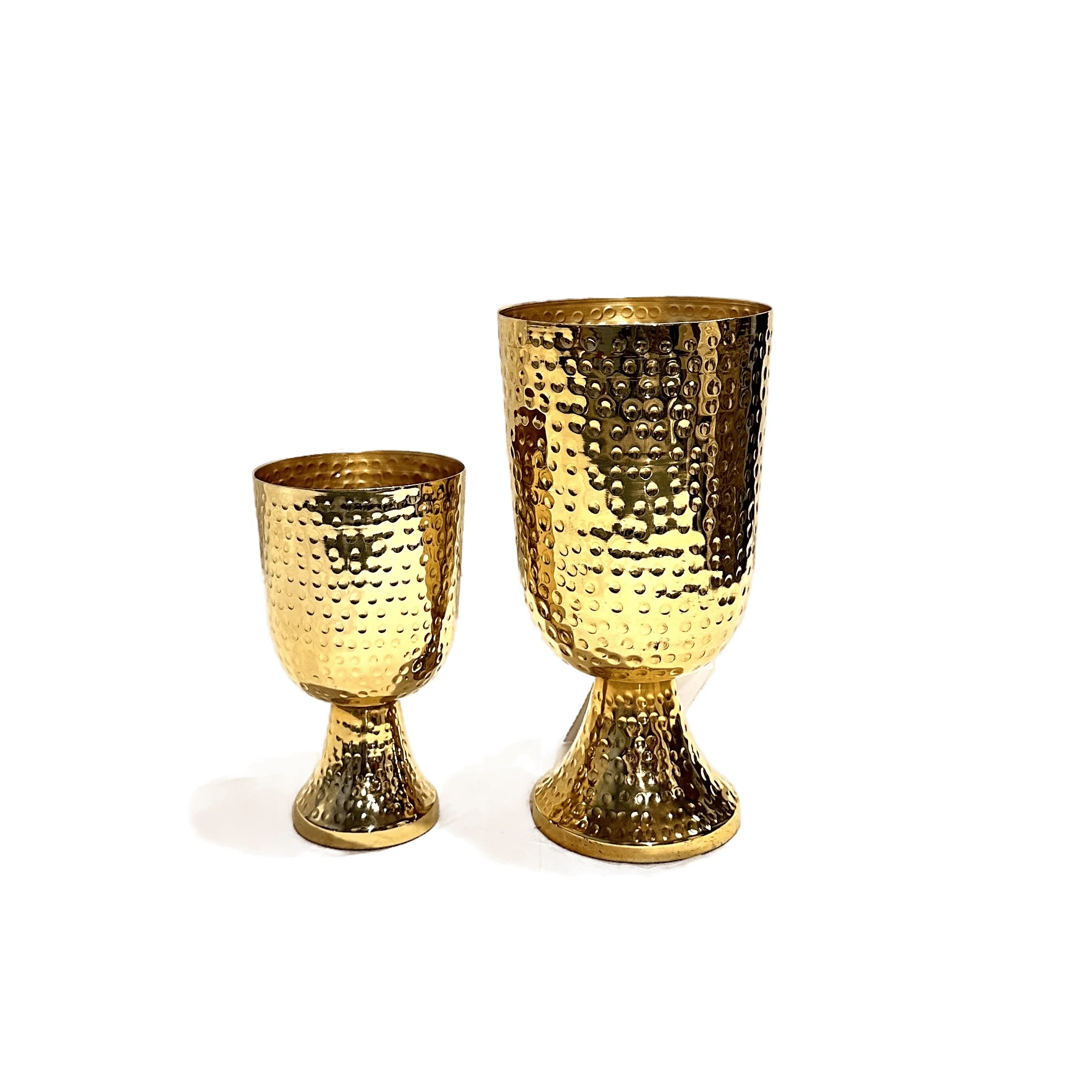 Metal Wine Glass Vase Hammered Design Handmade Gold Plating Flowers ...