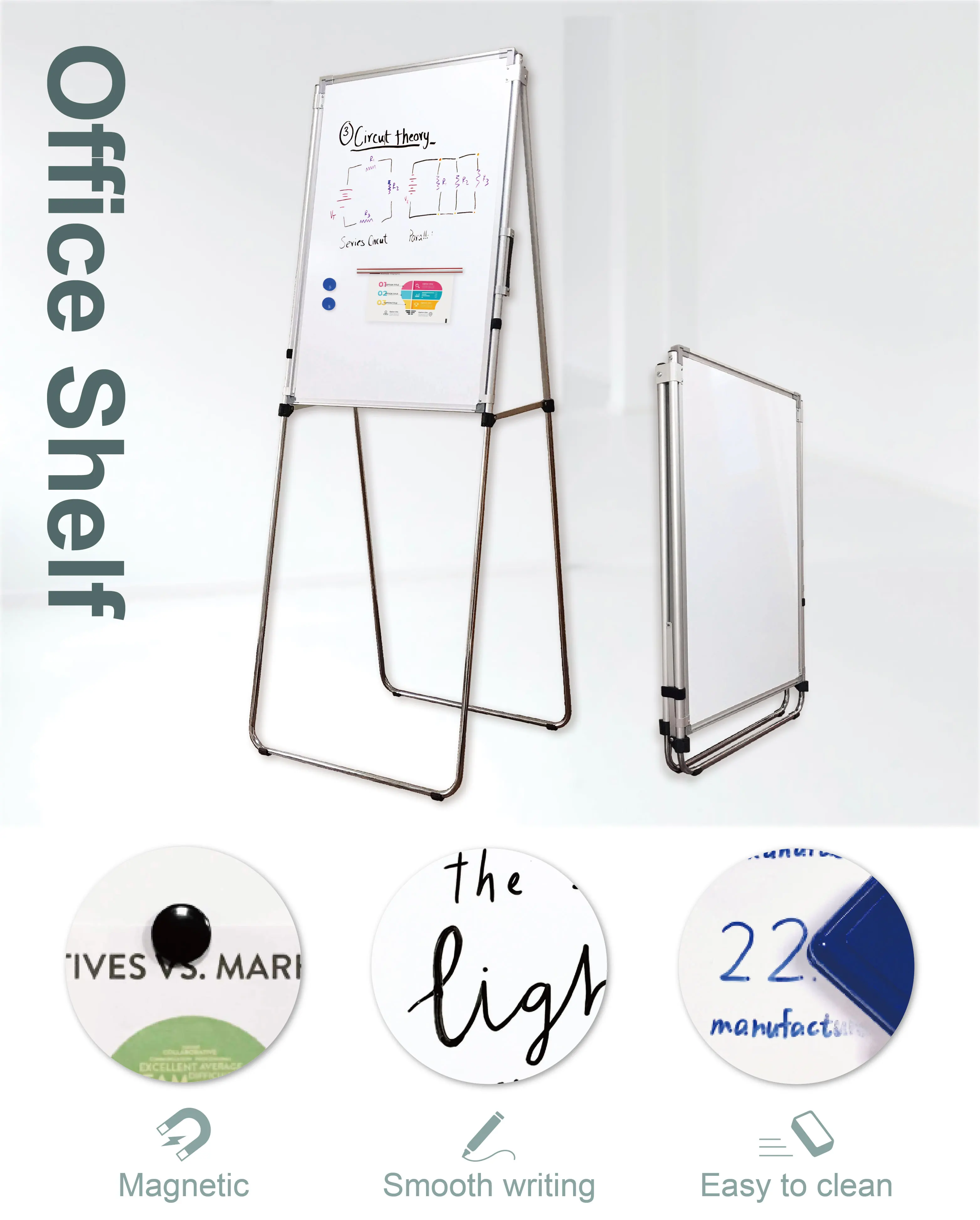 Portable Adjustable Standing Foldable Magnetic Whiteboard Flip Chart ...