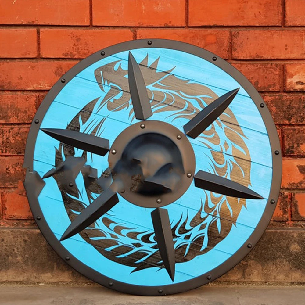 Custom Handmade Blue Viking Shield With Black Dragon On It For Your ...