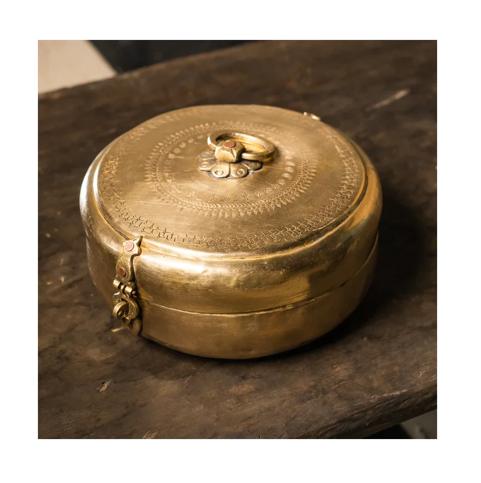 Antique Brass Chapati Box Farmhouse Dining Table Decorative Box Single ...