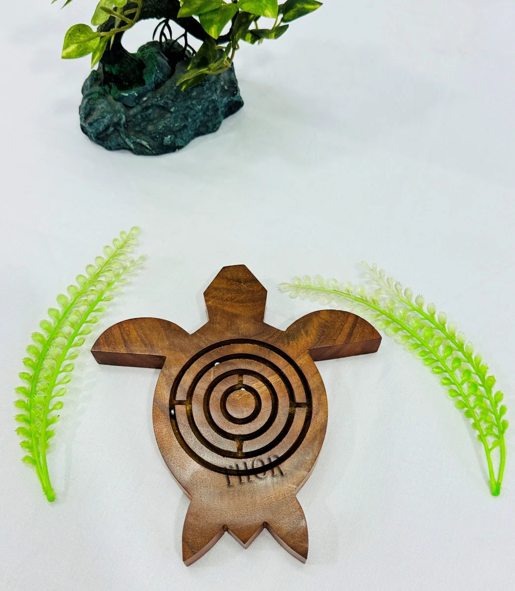 Turtle Shaped Wood Labyrinth Balance Board Table Game - Brain Teaser ...