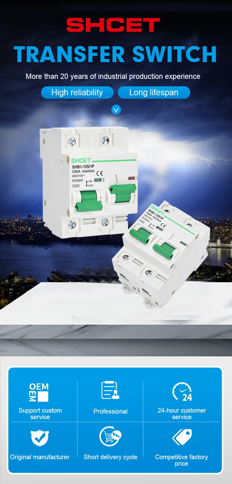 Shcet 2p 63a 100amp Dual Power Automatic Manual Transfer Changeover ...