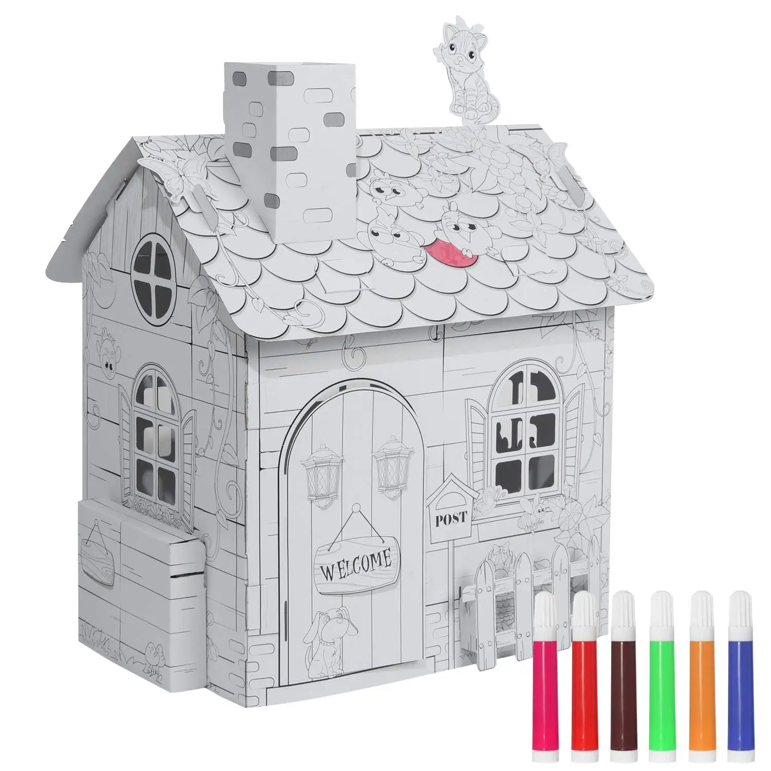Educational Coloring Cardboard Playhouse 3d Drawing Toy Diy Painting Kids Doodle Houses - Buy ...
