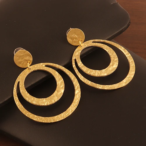Western Style Dull Gold Plated Earrings - Plain Drop Dangles