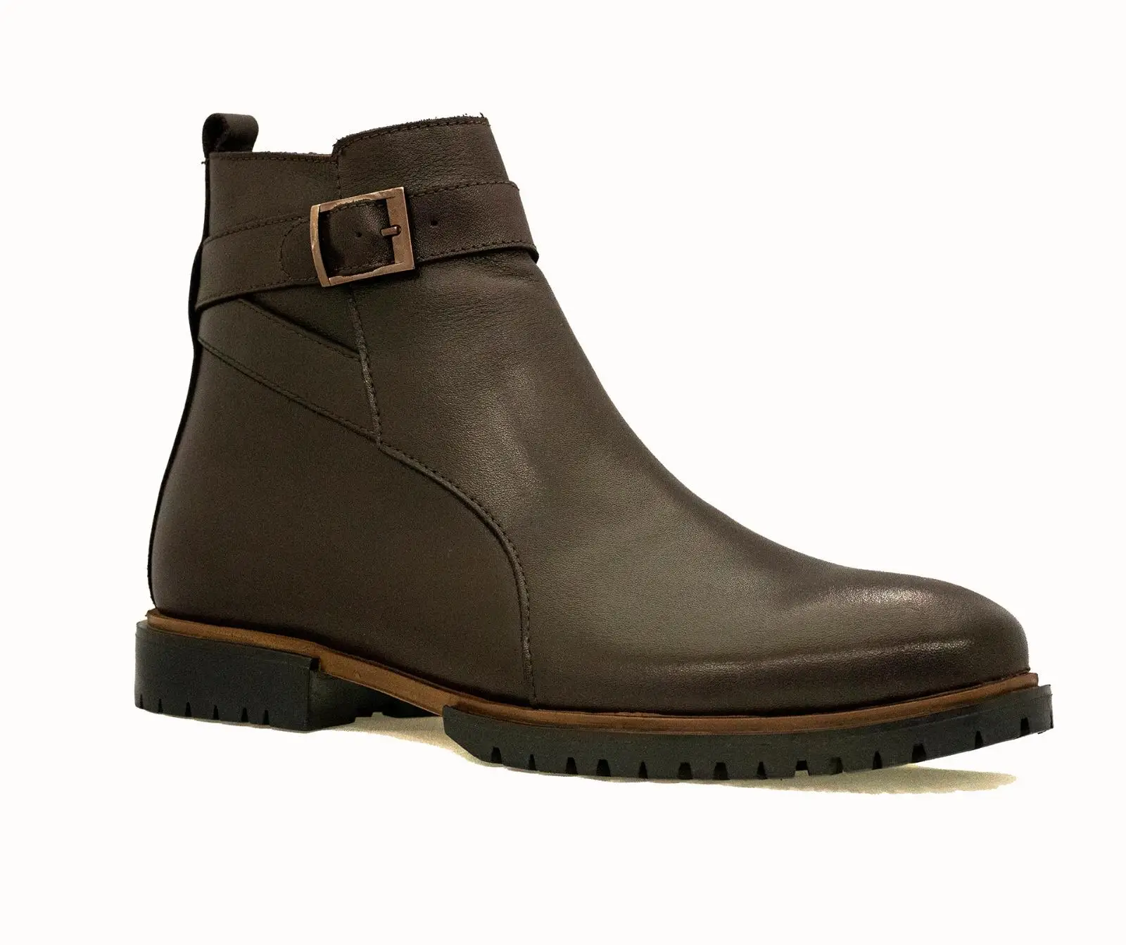 Men's Genuine Leather Shoes- Rugged Elegance: Tan Leather Ankle Boot ...