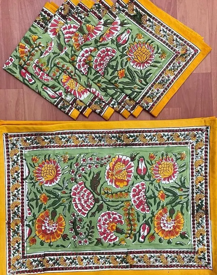 Hand Block Printed Cotton Place Mats Set With Napkins For Dinning ...