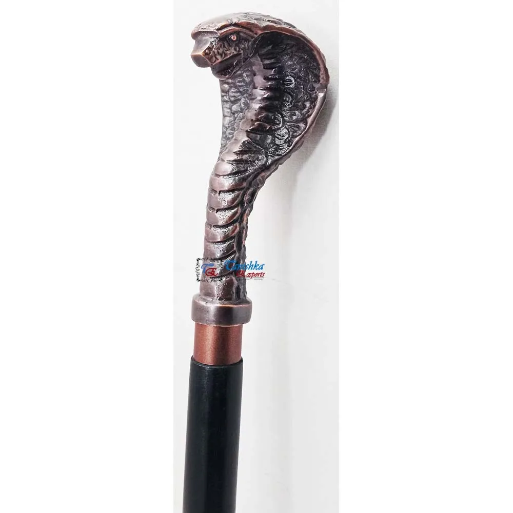 Aluminum Copper Antique King Cobra Snake Head Handle Wooden Walking ...
