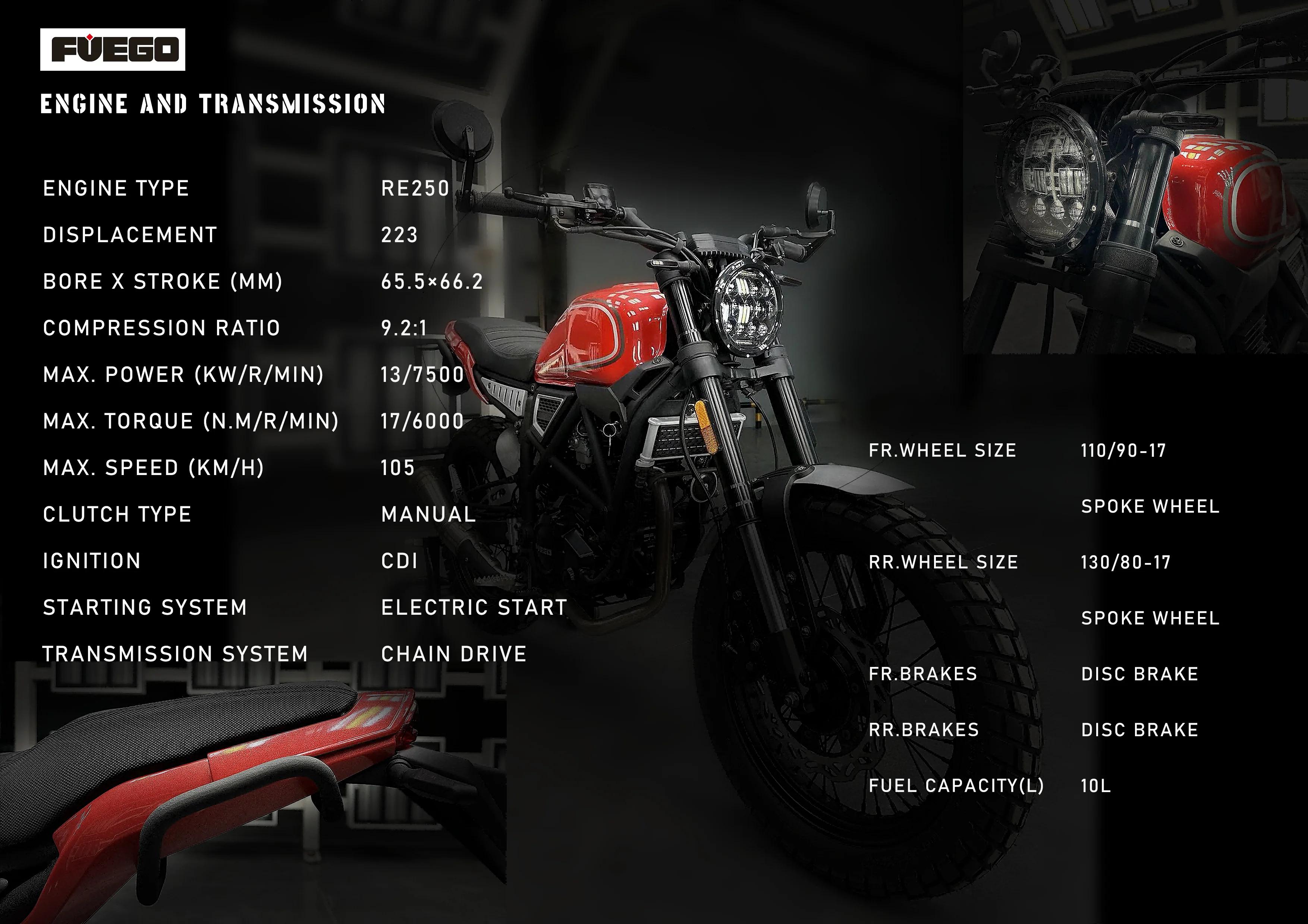 Cheap Motorcycles for Sale - Moto FUEGO Scrambler II 250