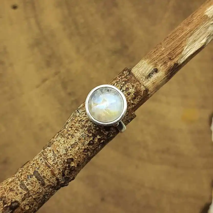 Handmade Bohemian Modern Design Ring Rainbow Moonstone Gemstone Set In ...