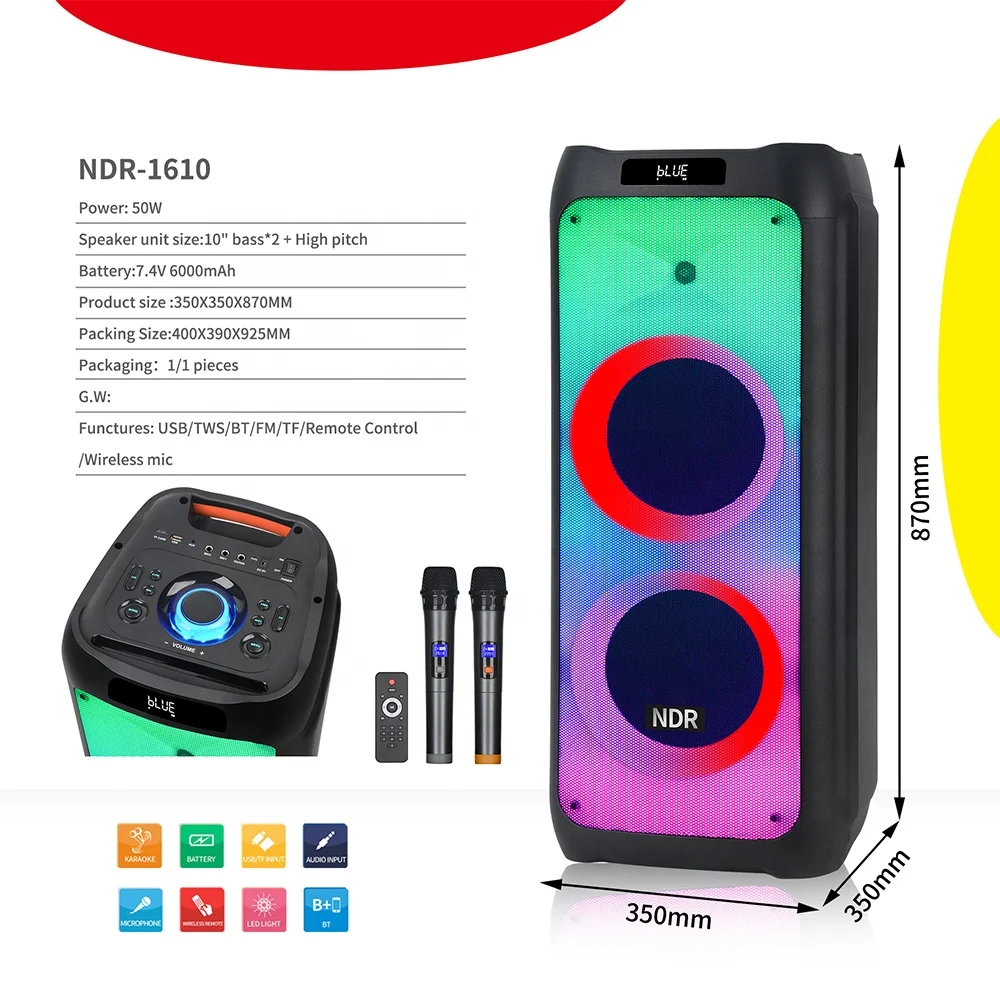 2024 Hot Sell NDR Dual 10inch Partybox 1000 Portable BT Speaker