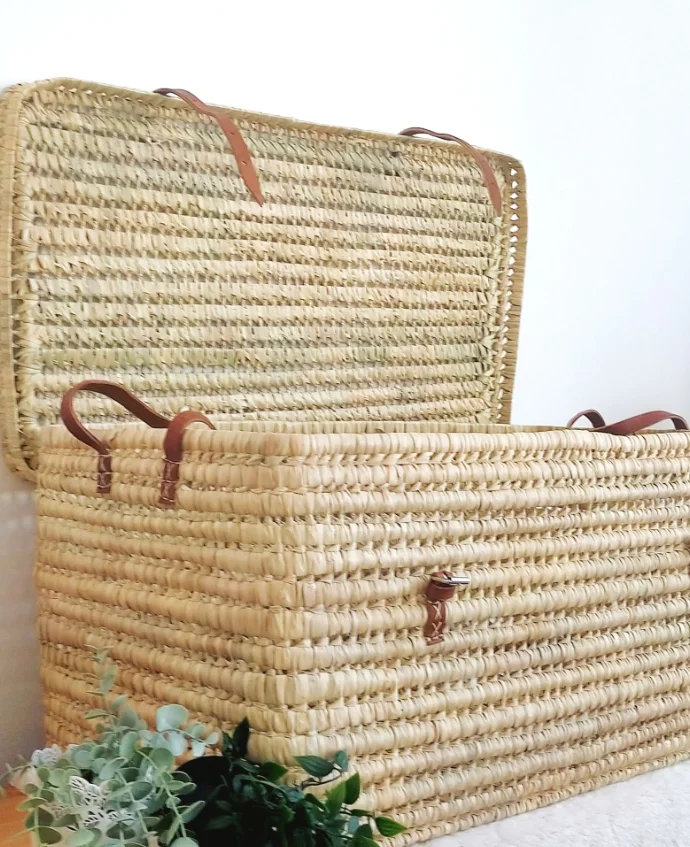 Large Wicker Square Trunk For Storage With Leather Handles Handmade ...