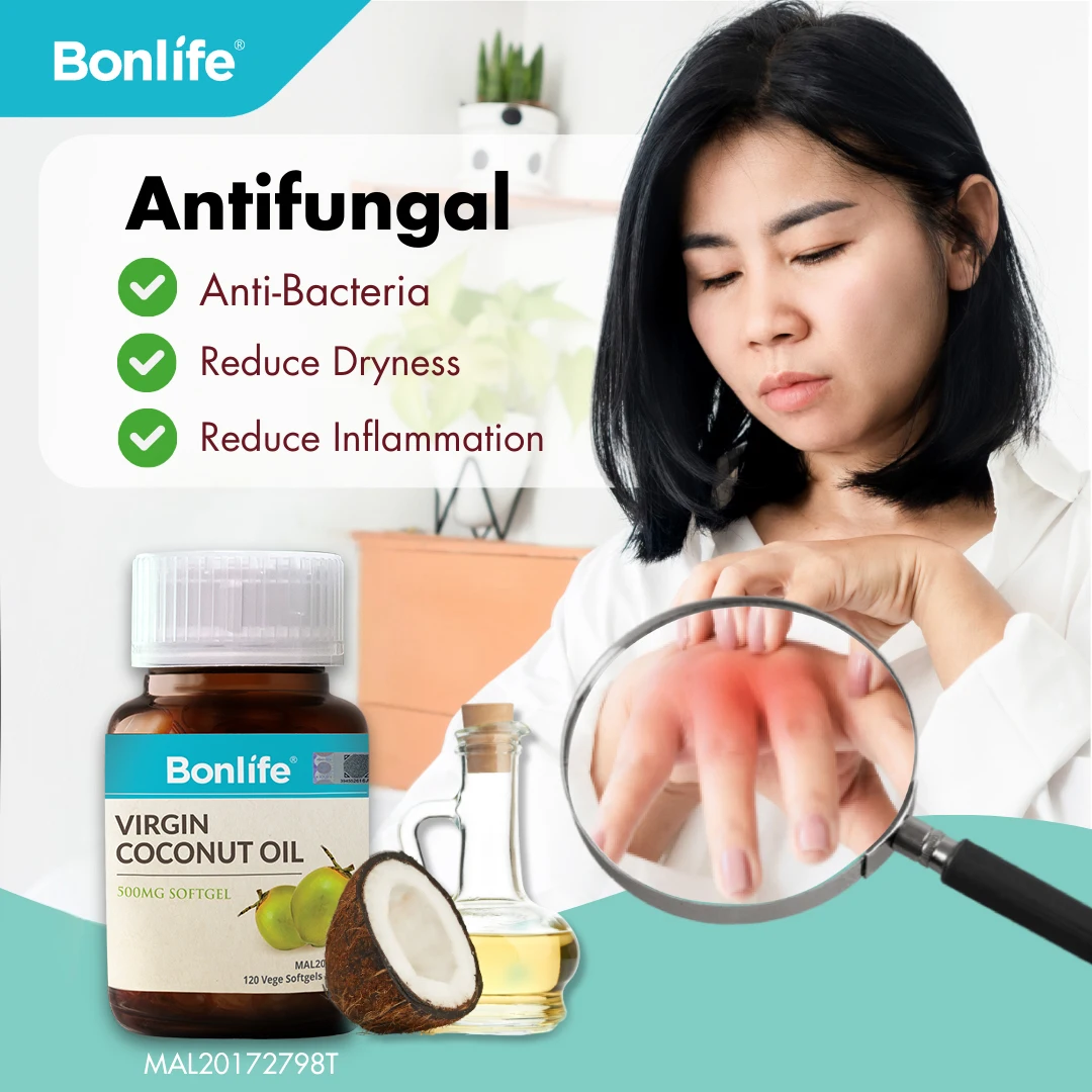 Bonlife 500mg Cold Pressed Coconut Oil Softgels 120 Vegetarian Capsules ...