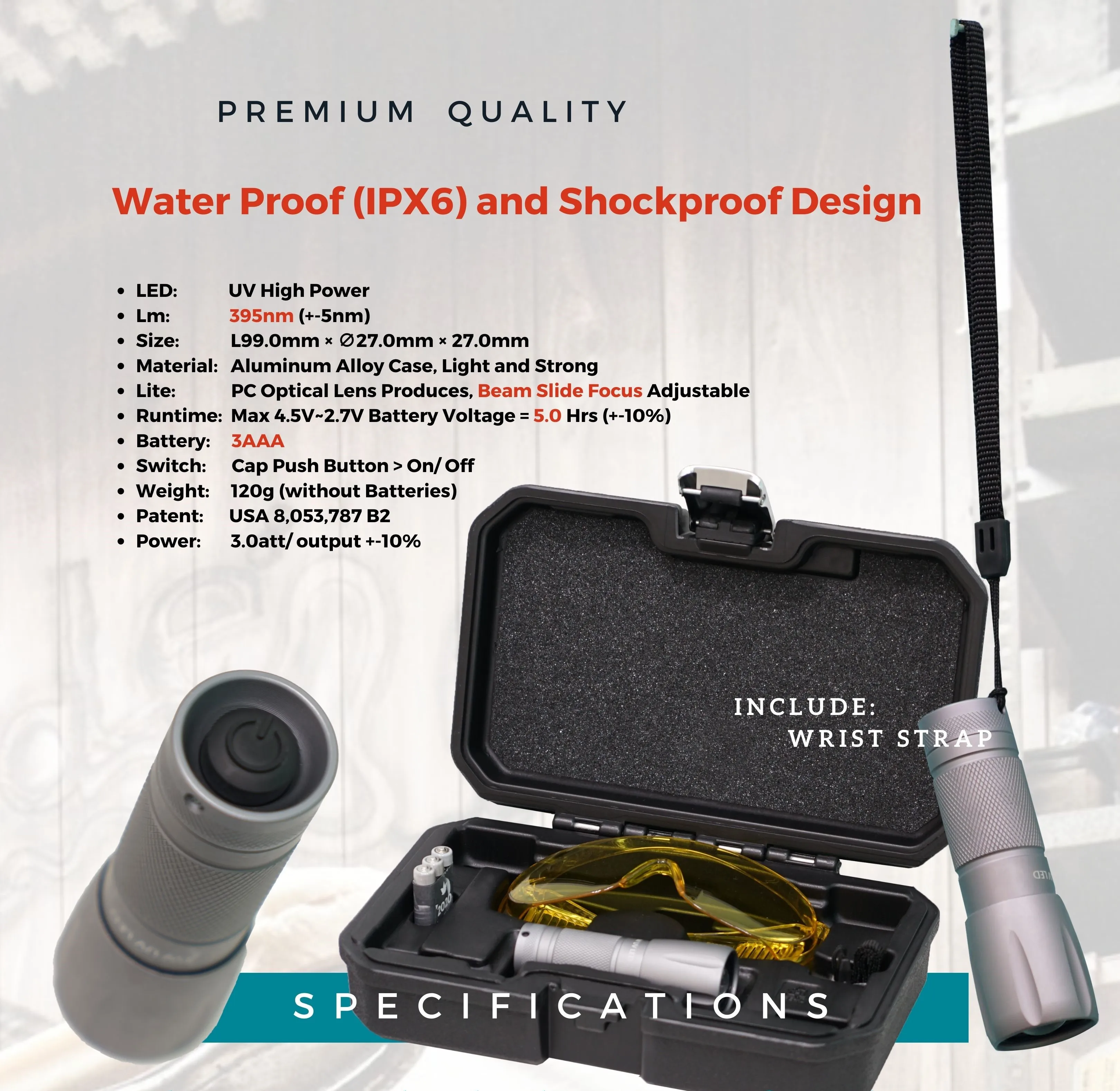 LED True Ultraviolet Leak Detection Flashlight with Yellow Protective ...