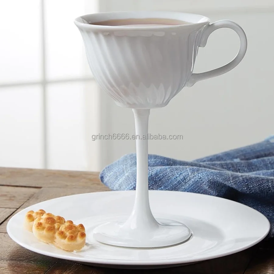 Luxury Eco-Friendly Ceramic Tall Tea Cup - Long Stem Porcelain Cocktail ...