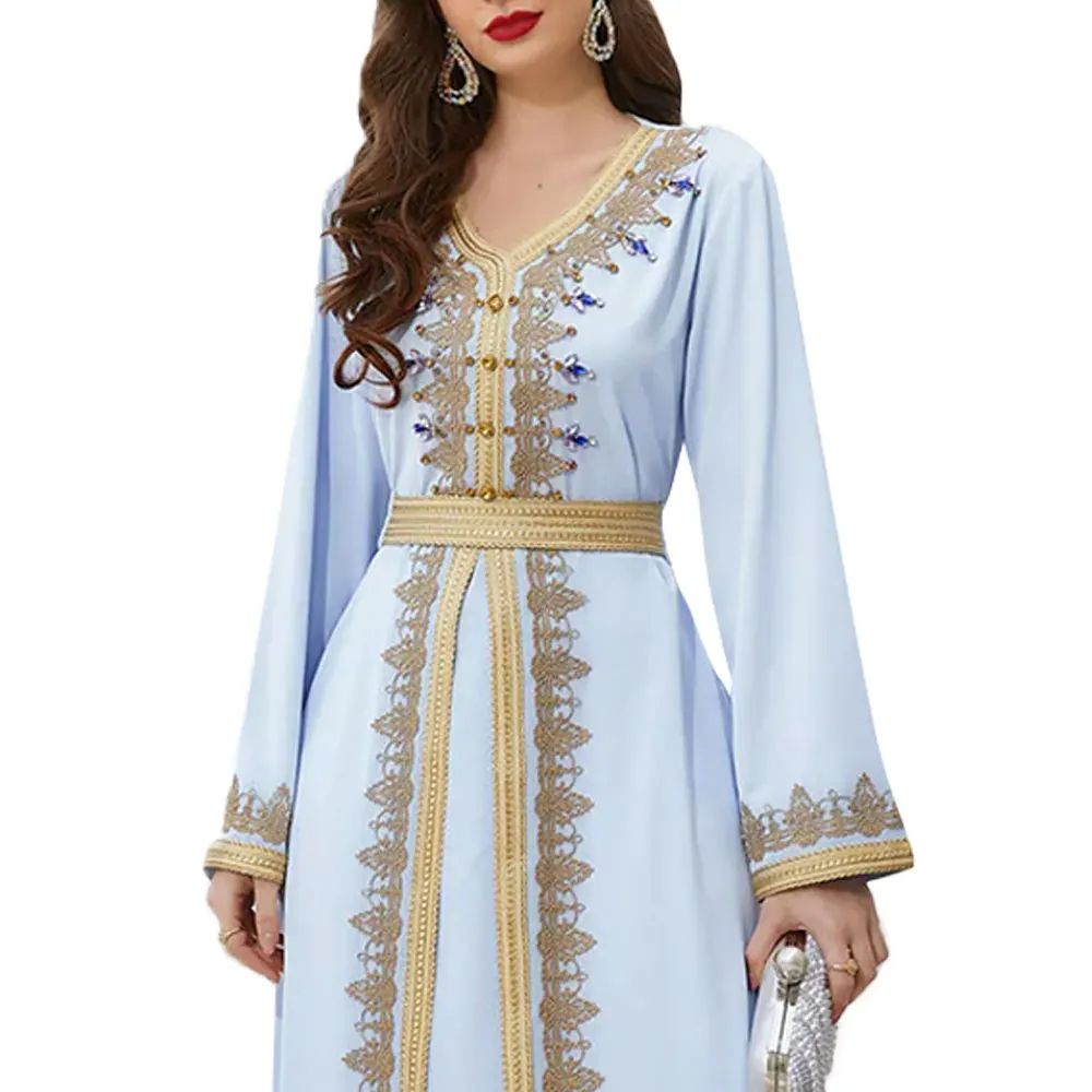 Moroccan Sky blue Color Silk Handmade Stone Bead Golden New Look Casual ...