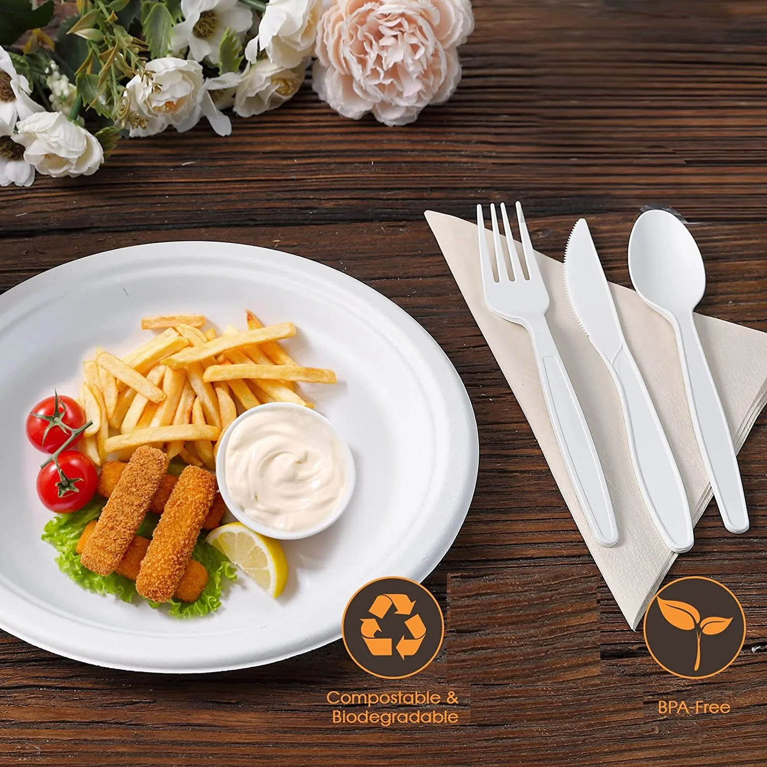 100% Compostable Disposable Biodegradable Round White Paper Plates ...