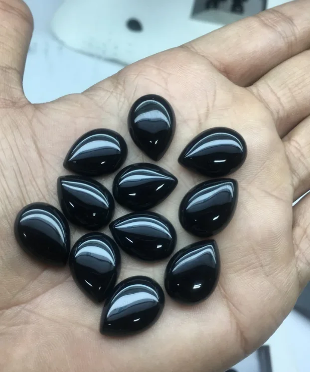 Natural Black Onyx Pear Shape Smooth Cabochons For Jewelry Making In ...