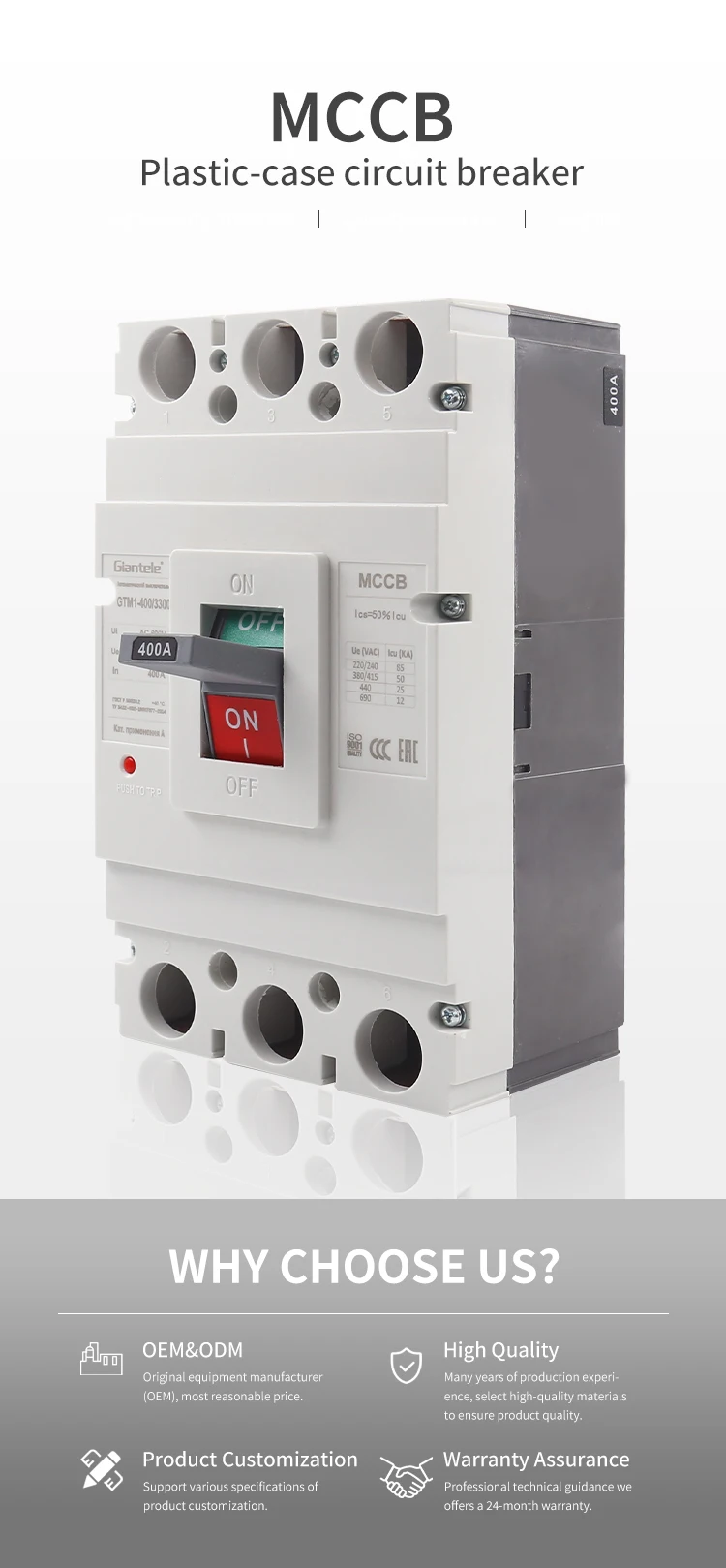 AC Mccb Circuit Breaker MCCB 3p 4p GTM1 63a 125a 250a