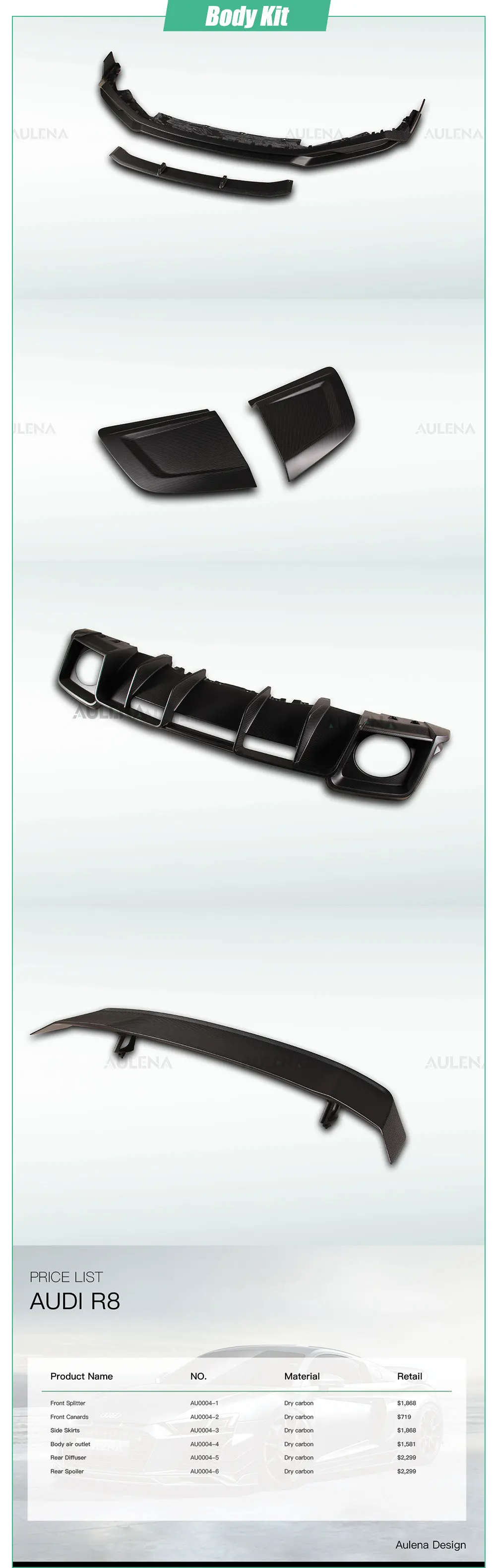 Aulena Performance Dry Carbon Body Kit Universal Style Front Splitter ...