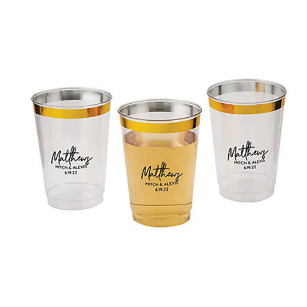Personalized Custom Logo Clear Plastic Ps Bowl Cups With Gold Rim 12oz ...