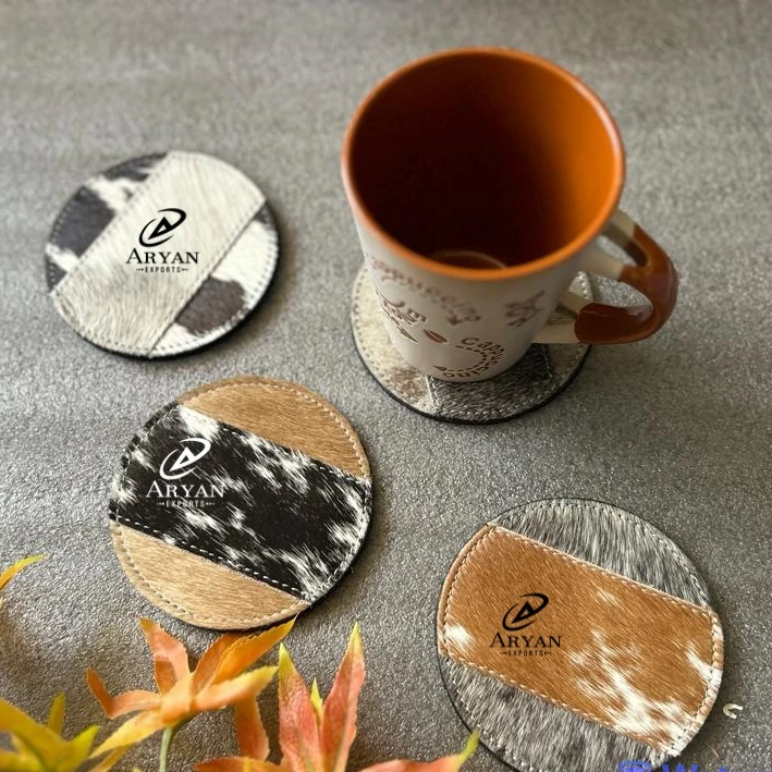 Real Handmade Hair On Hide Fur Leather Tea Coaster Coffee Tea Cup Mat ...