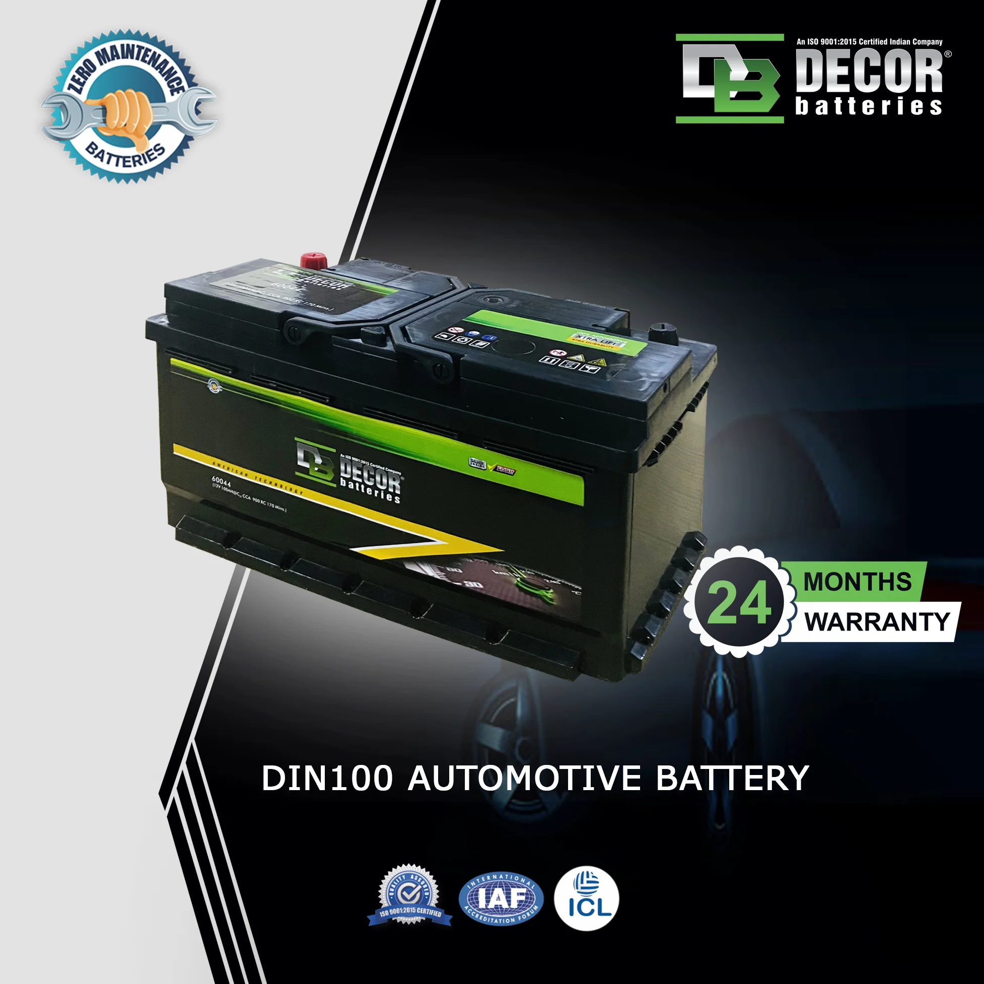 DIN 100 12V 100AH@C20 Battery - Reliable Power for Vehicles