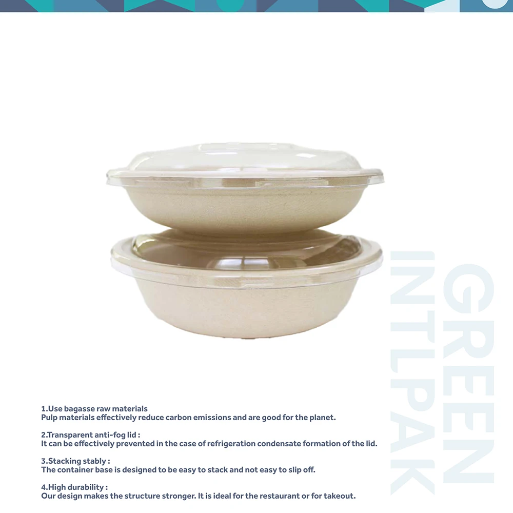 Fiber Food Container 24 Oz Round Sugarcane Bagasse Bowl Biodegradable ...