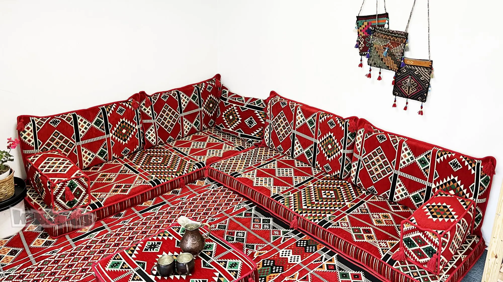 Arabic Floor Seating Nomad Rug Oriental Corner Set Red