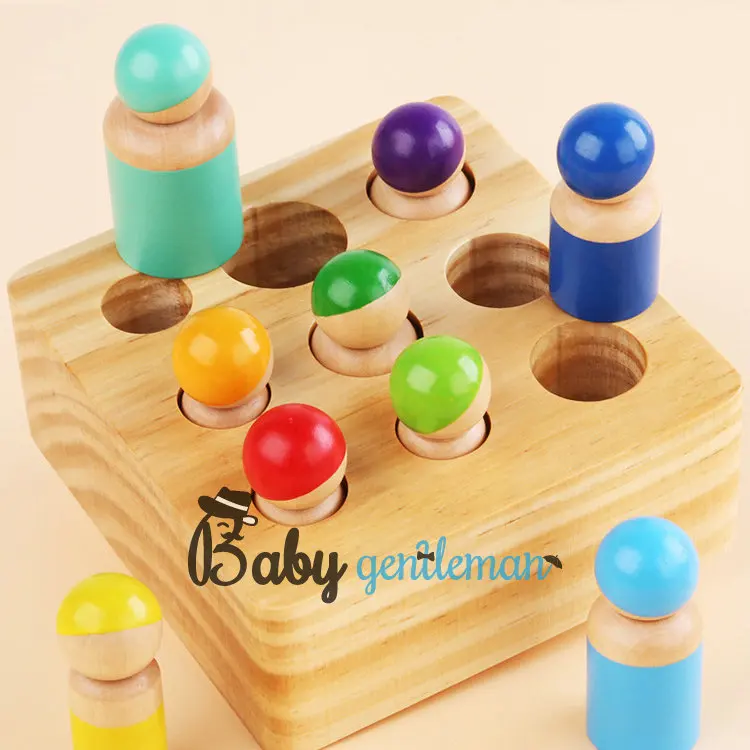 Montessori Color Shape Learning Socket Wooden Rainbow Peg Doll For Kids ...