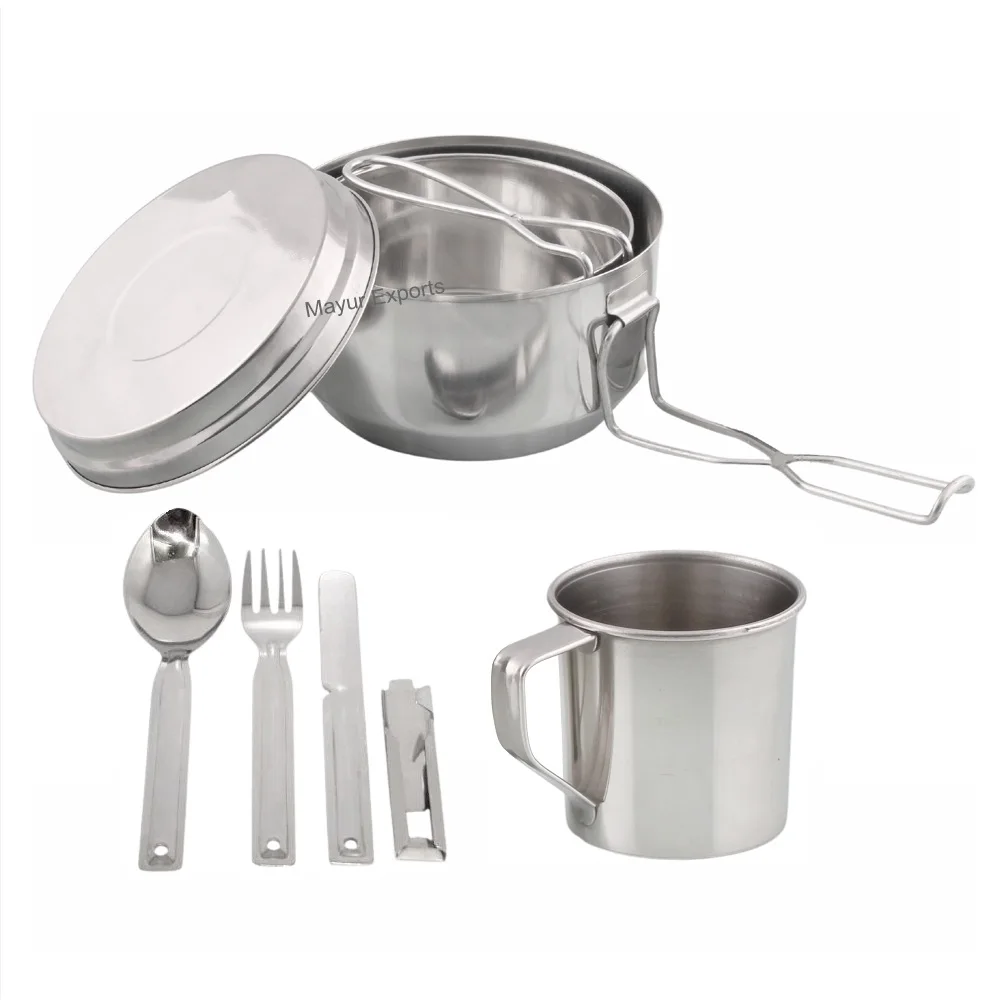Stainless Steel Campaign Cooking Pan Set Metal Camping Cookware Pan Set ...