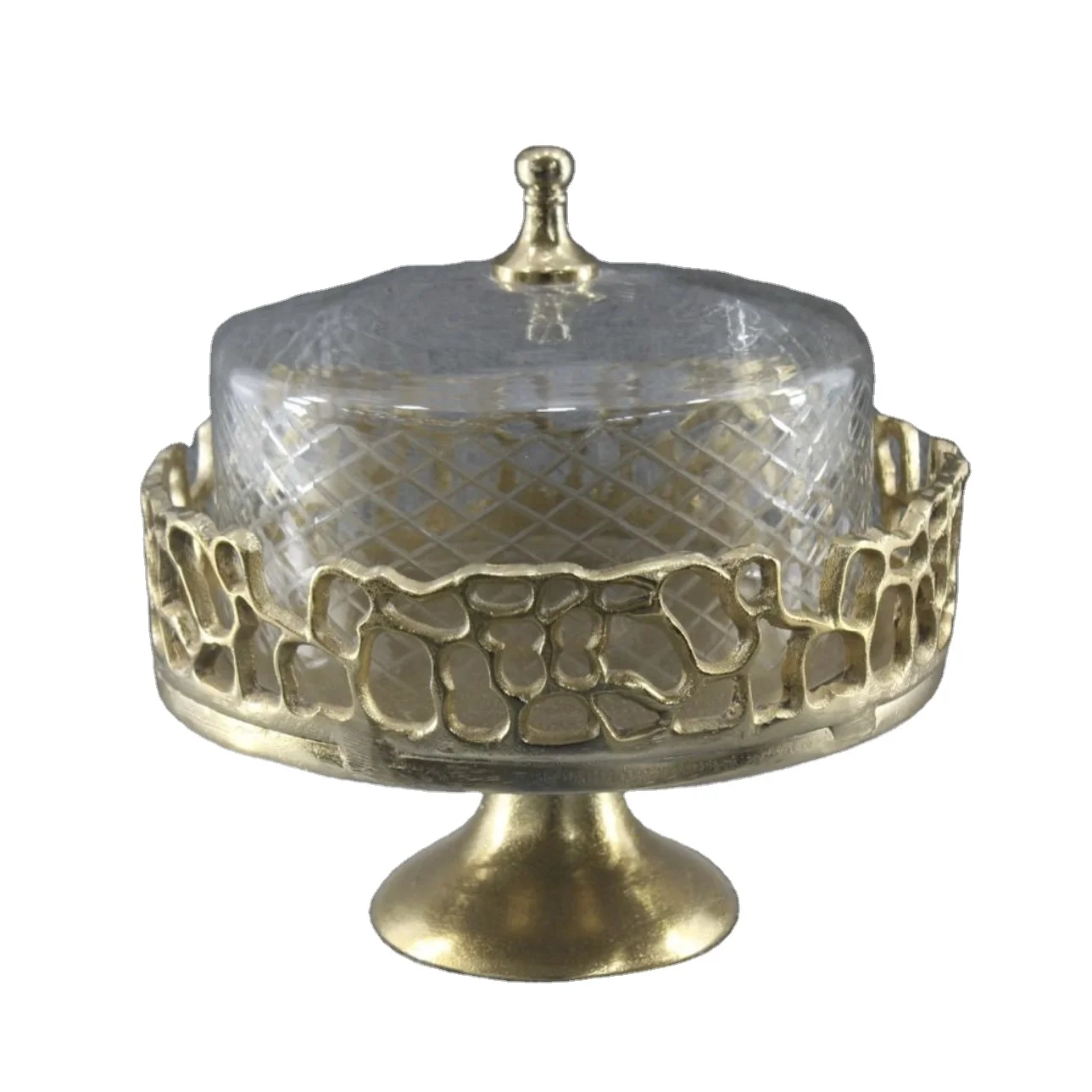 New Design Metal Decorative Cake Display Bowl with Glass Dome ...