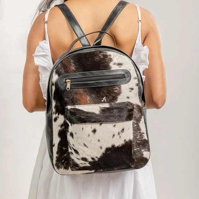 Real Cowhide Backpack With Padded Laptop Compartment - Natural Cow Skin ...