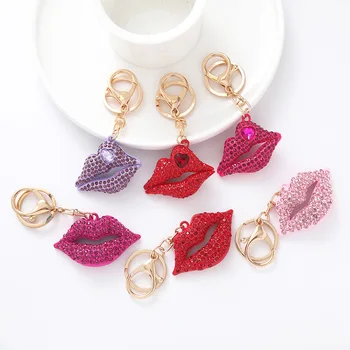 Hot Romantic Charming Lipstick Keychain Heart Lips Shaped Crystal ...