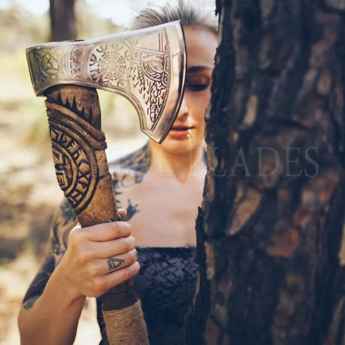 Hand-Forged Stainless Steel Viking Axe with Black Handle Custom Norse ...