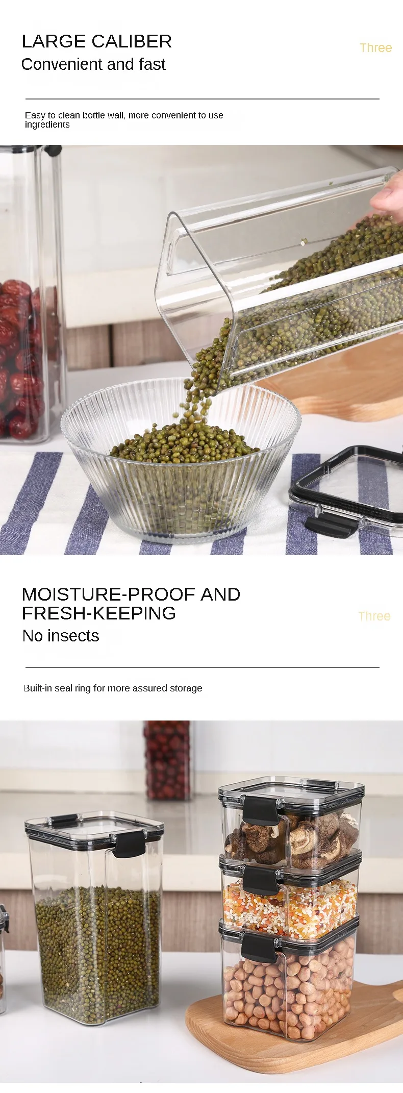 Different Capacity Plastic Sealed Cans Kitchen Storage Box Transparent ...