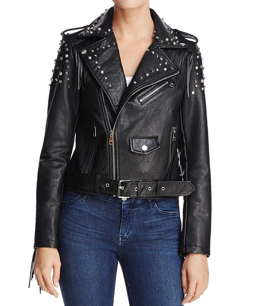 Women Gothic Rock Punk Studded Fringe Biker Jackets Windproof Black ...