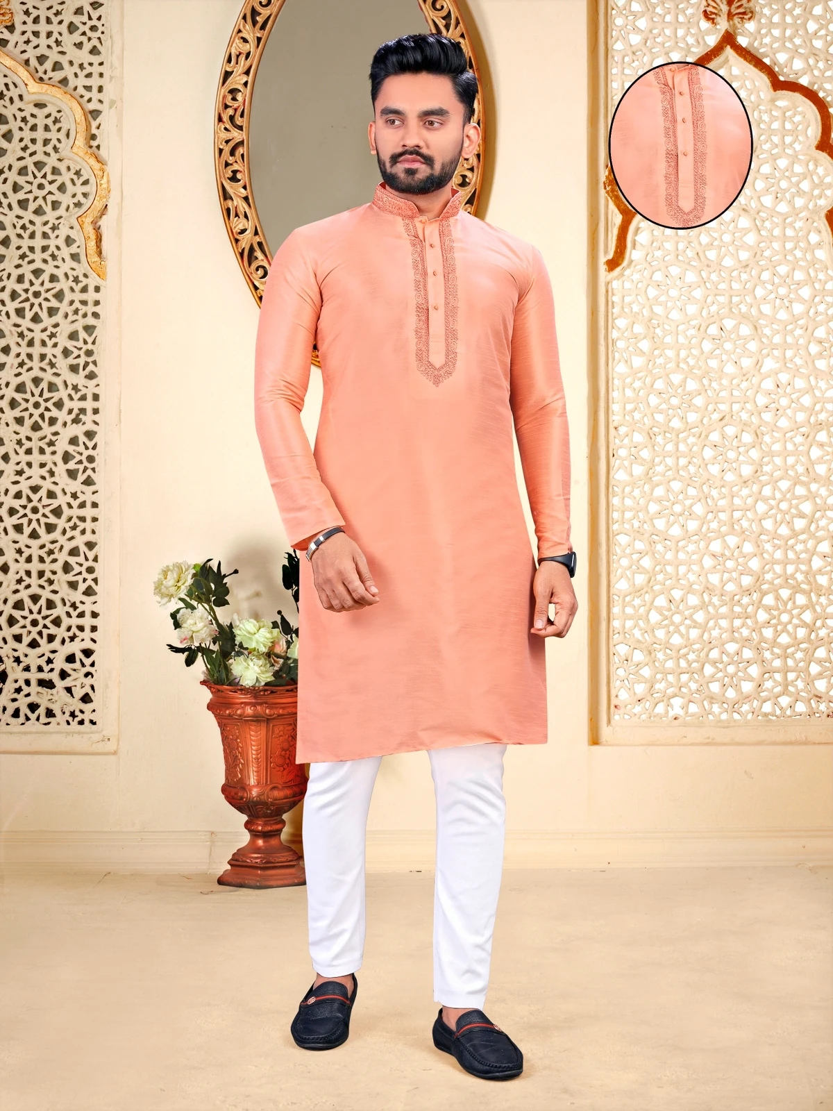 Standard Quality Traditional Indian Wear Long Kurta Pajama Made of Pure ...