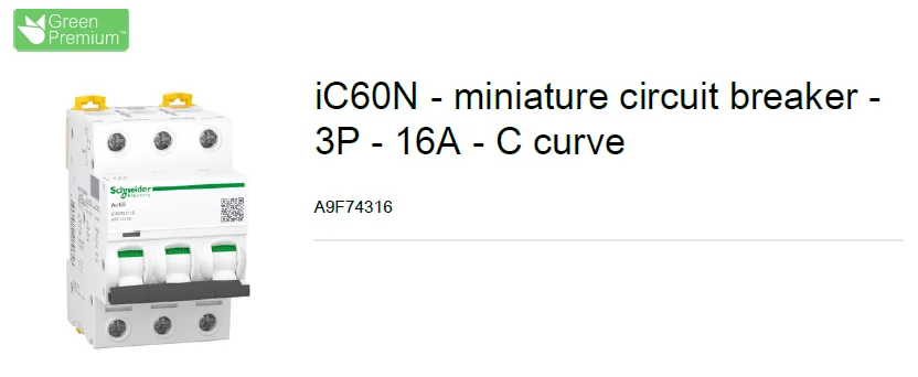 Schneider 16A Miniature Circuit Breaker MCB Acti 9 3-Pole C Curve