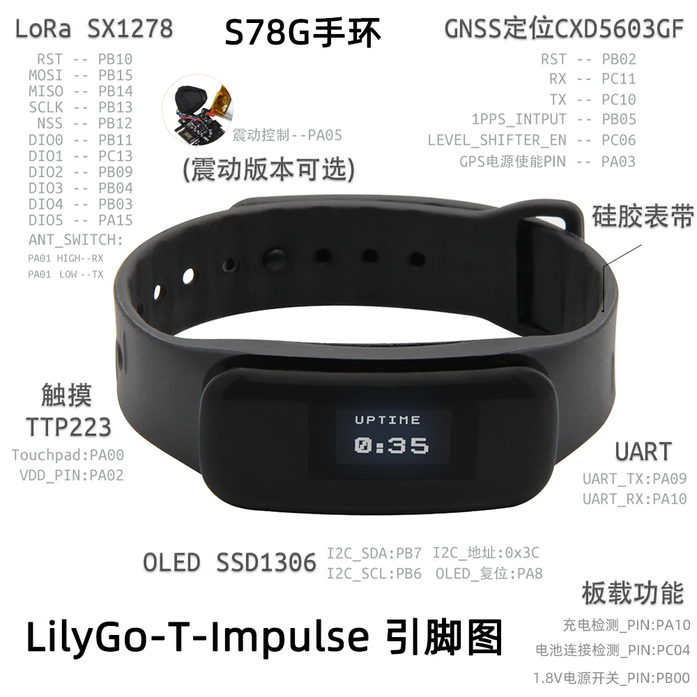Lilygo Ttgo T-impulse Lora Gps Programmable Wearable Lora Bracelet Oled ...