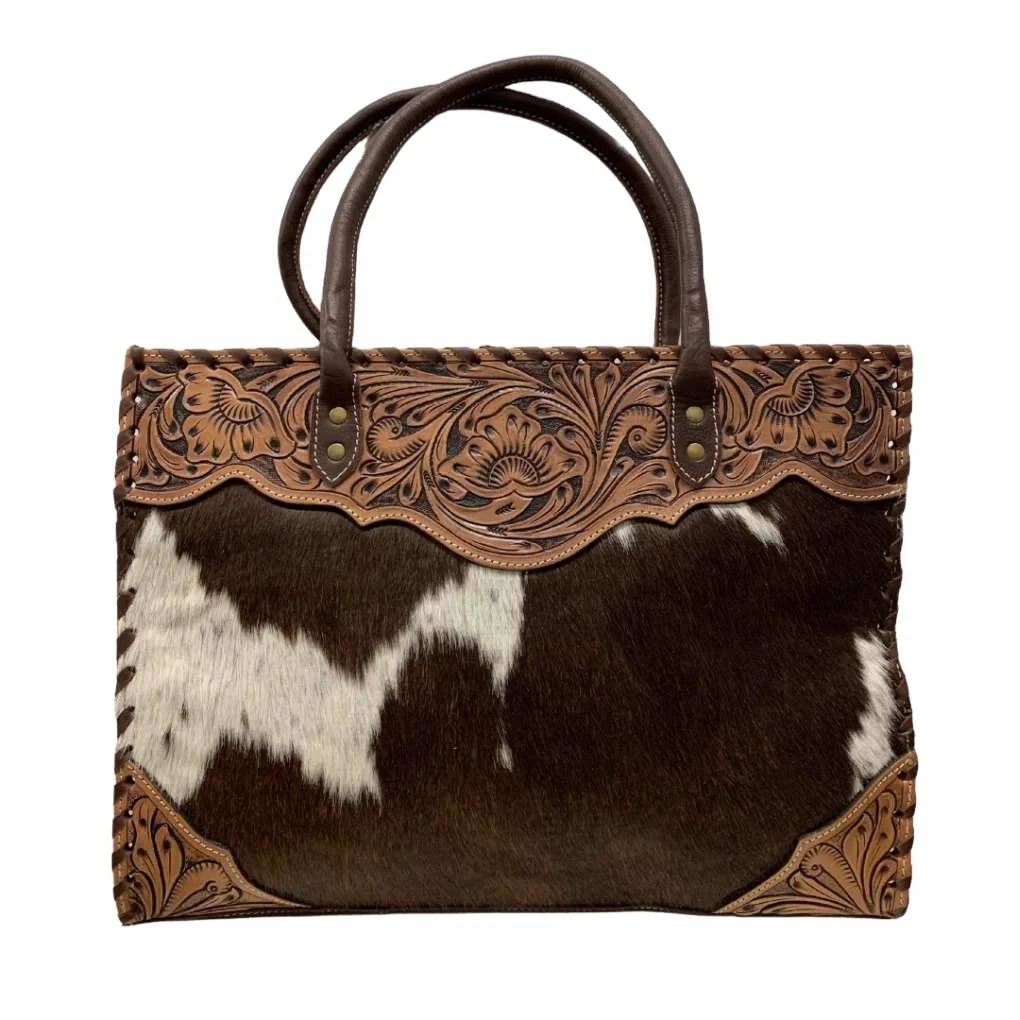 Premium Quality 100% Genuine Leather Western Tote Bag With Hair On ...