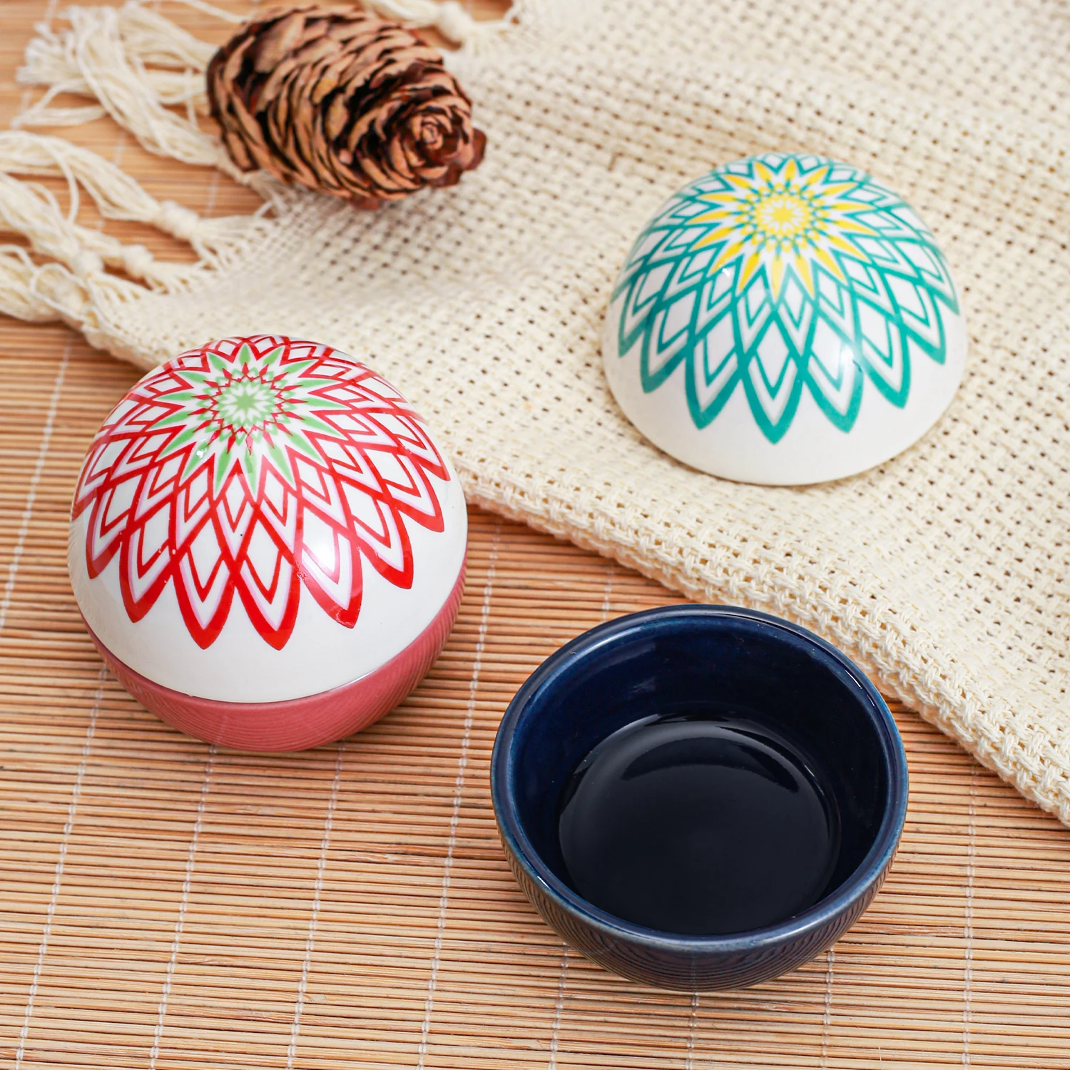 Home Decorative Ceramic Box with Lid Pink and Blue Unique Glazed ...