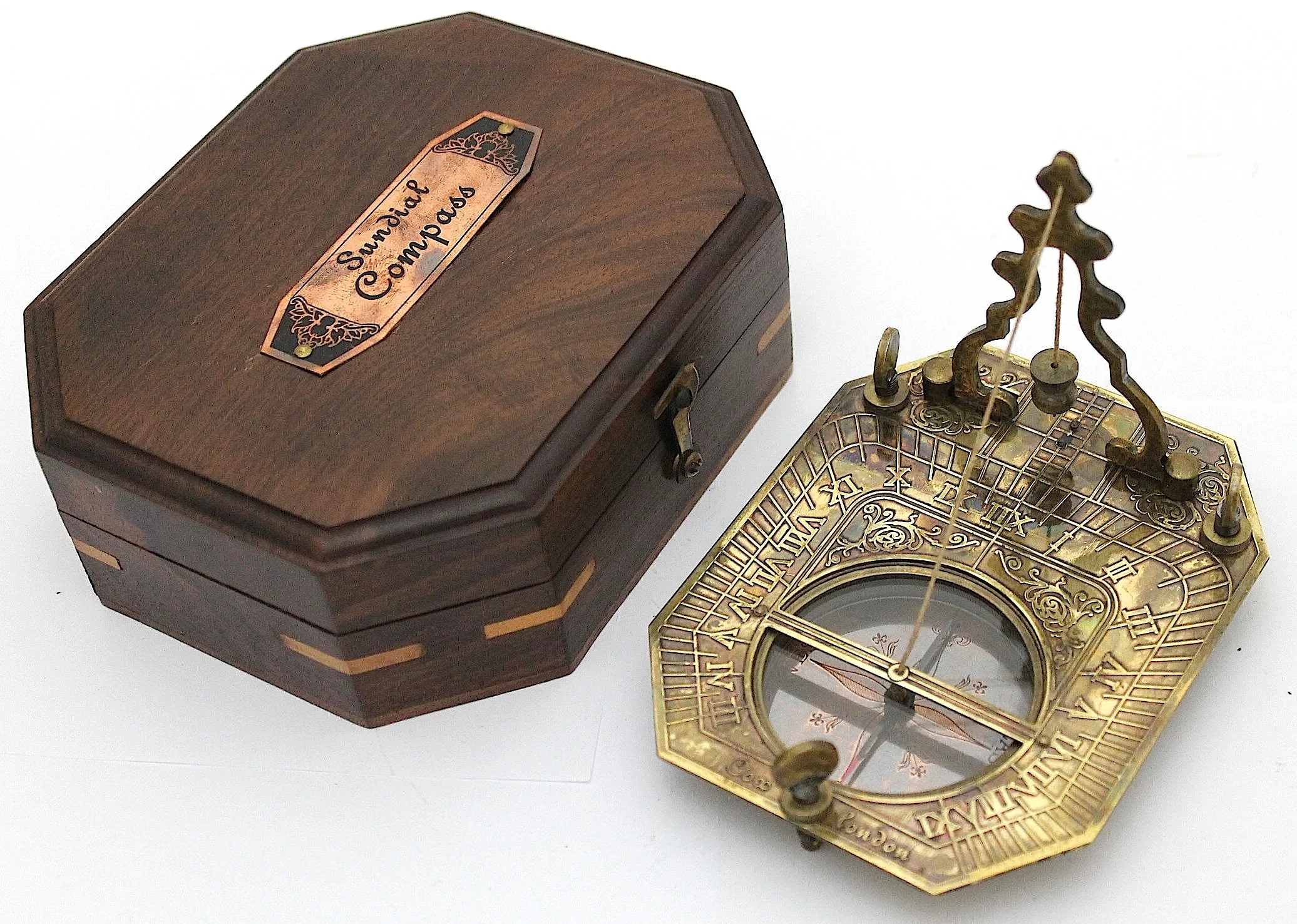 Antique Nautical Brass Navigation Compass with Sundial Pendulum Gilbert ...