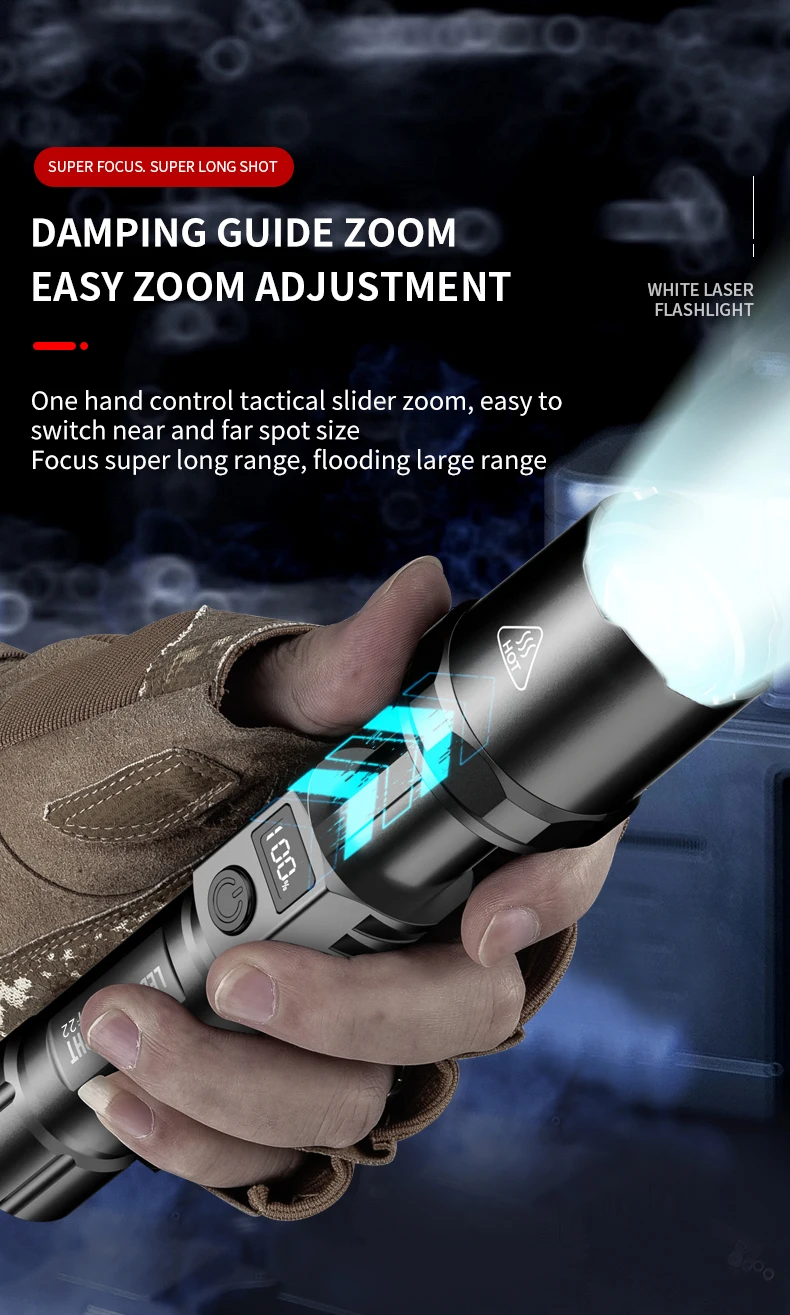 Rechargeable Outdoor LCD Display - Super Bright Flashlight