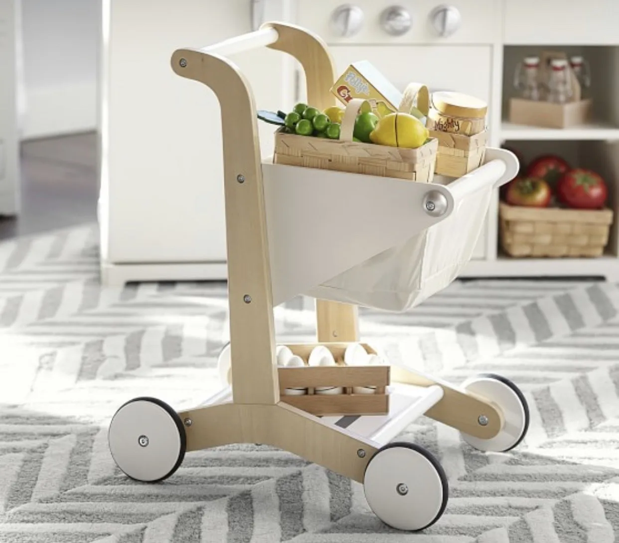 New Design Wooden Shopping Cart And Rattan Stroller Doll Toy For Kid ...