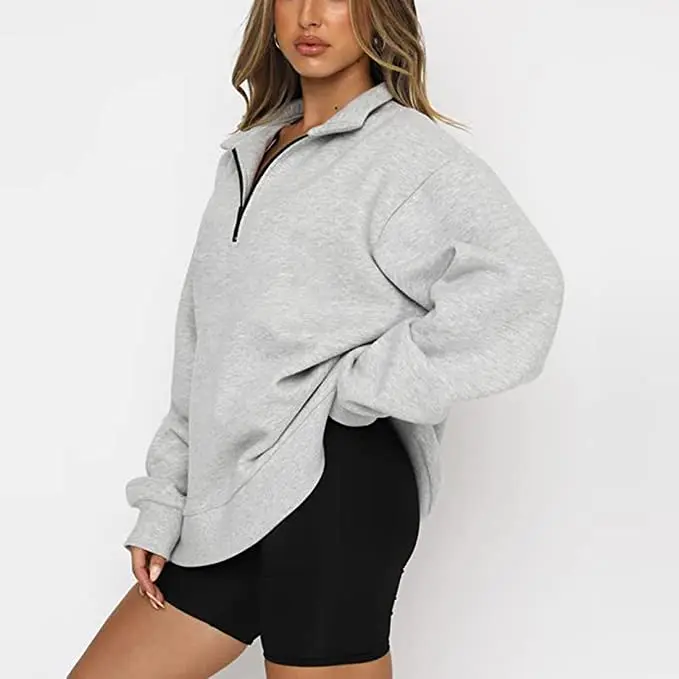 Customized Long Sleeve Quarter Zip Sweatshirt With Pockets High Quality ...