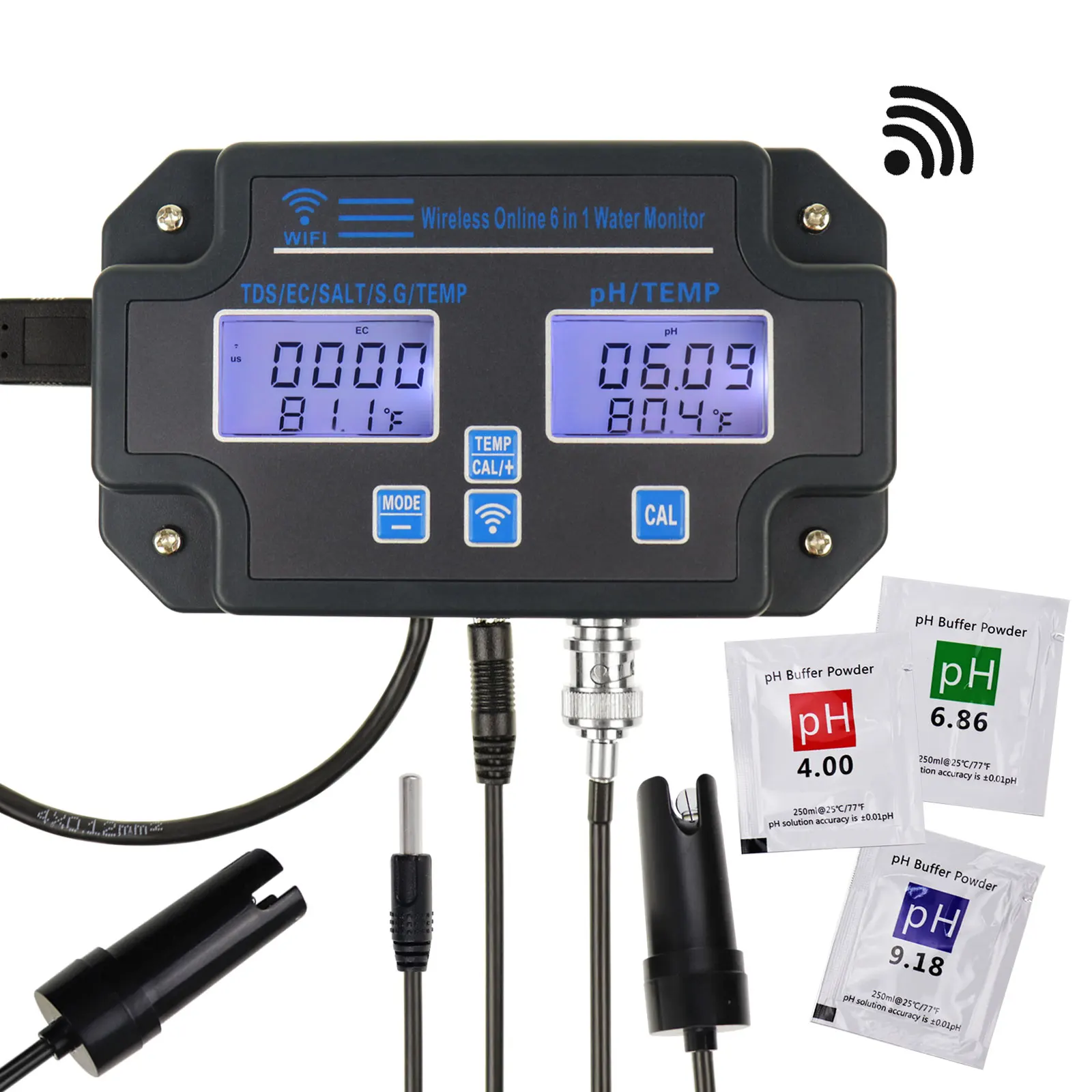 6-in-1 Smart Water Quality Meter Ph / Ec / Tds / Salinity / Sg ...