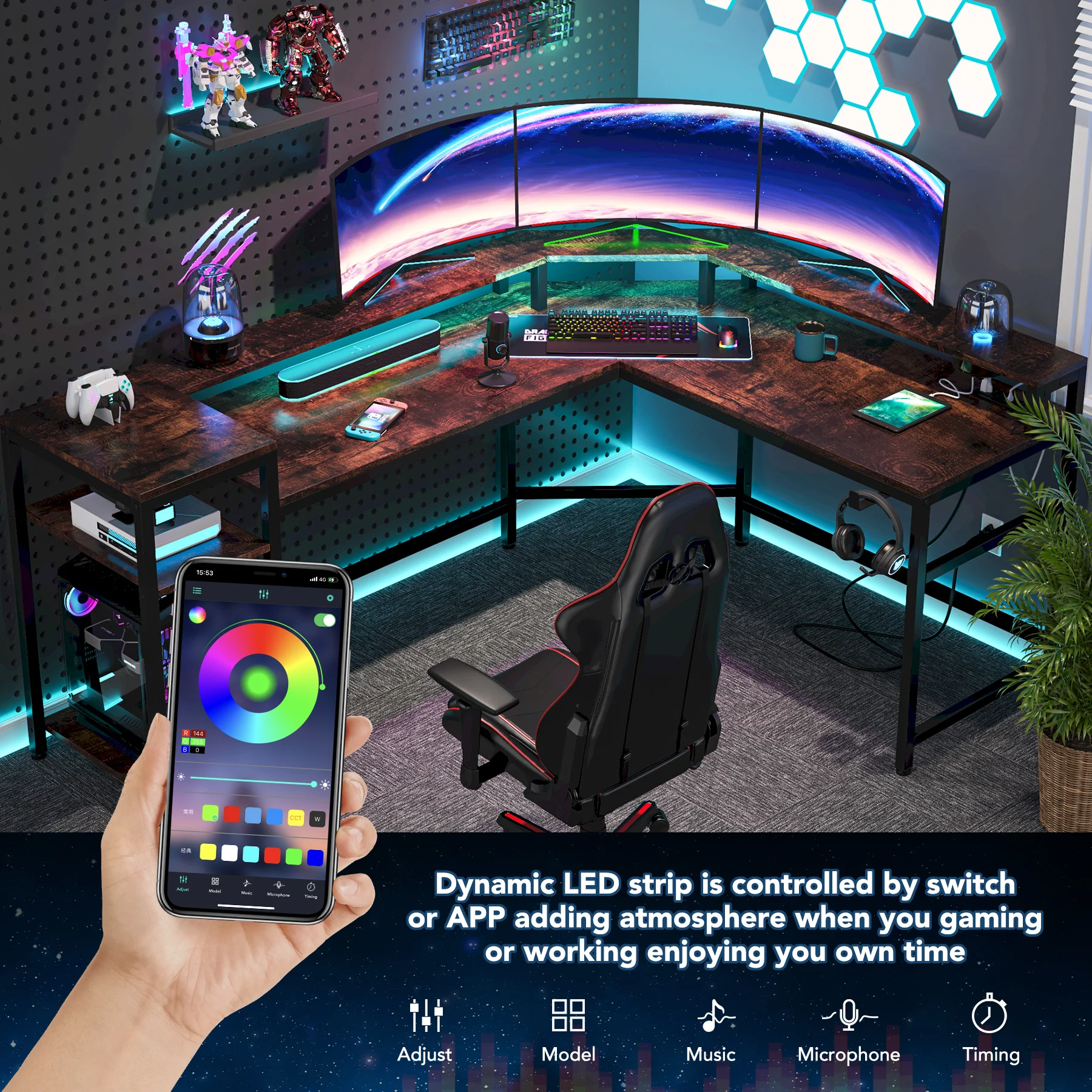 L-shaped Large Corner Desktop Computer Pc Big Workstation Gaming Desk ...