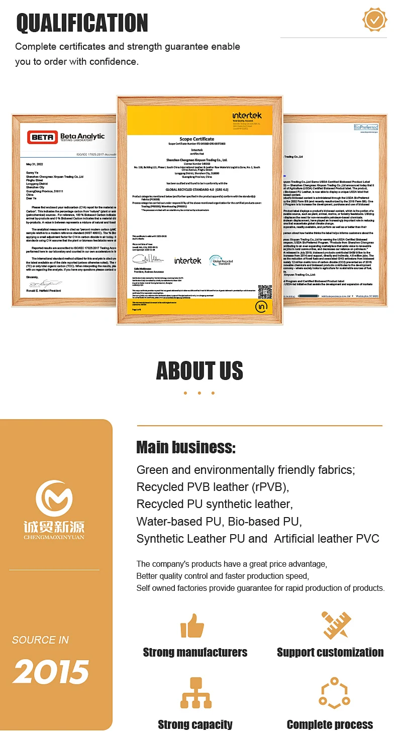 ECO Friendly PVB Faux Leather GRS Certification High Quality Recycled PVB Leather for Car Seats ...