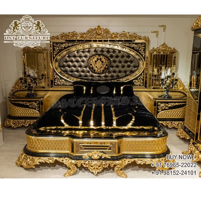 Super Luxury Golden Carved Maharaja Bed Imperial Design Hand Carved ...